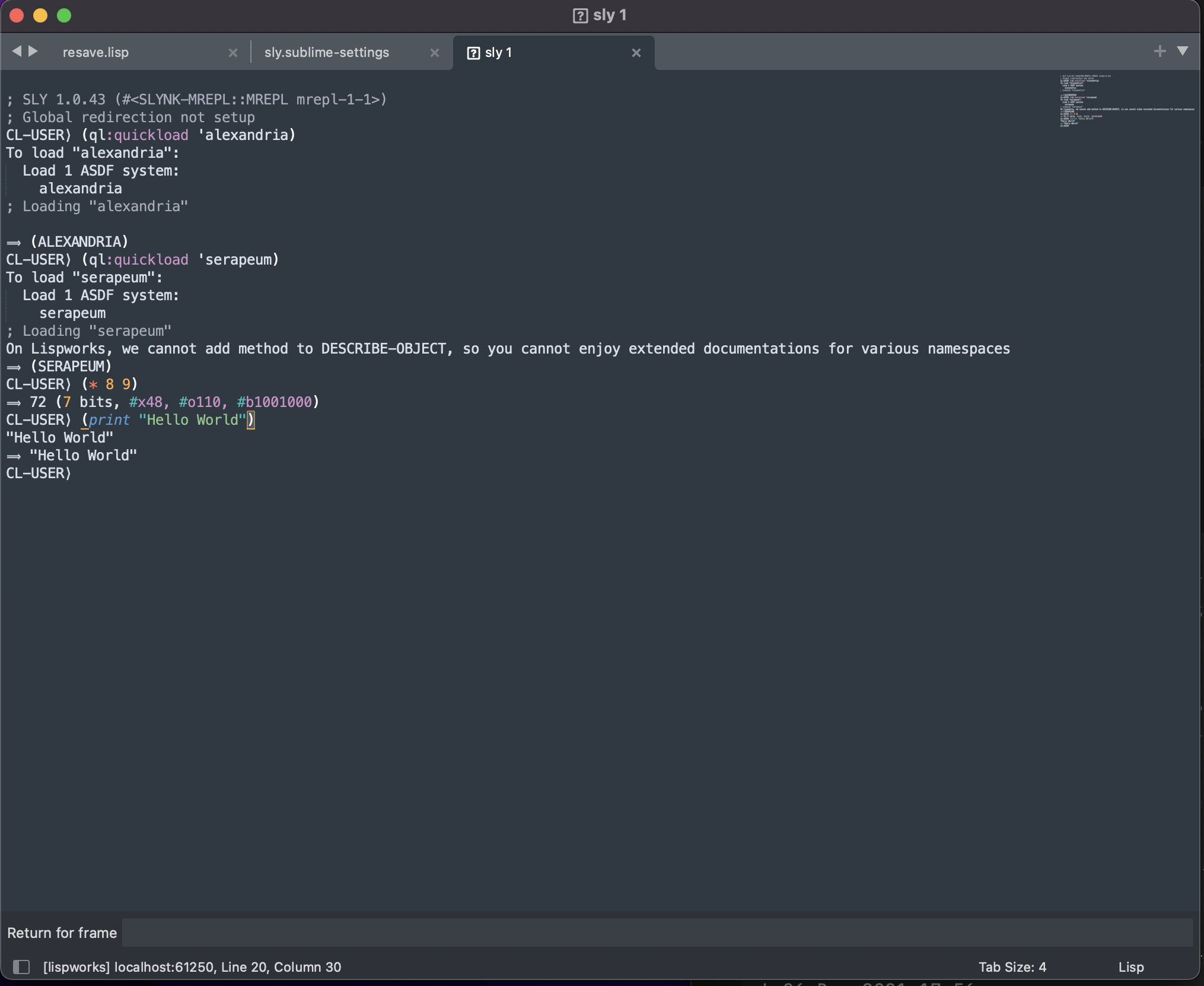 Lispworks from SublimeText – Abacus Noir